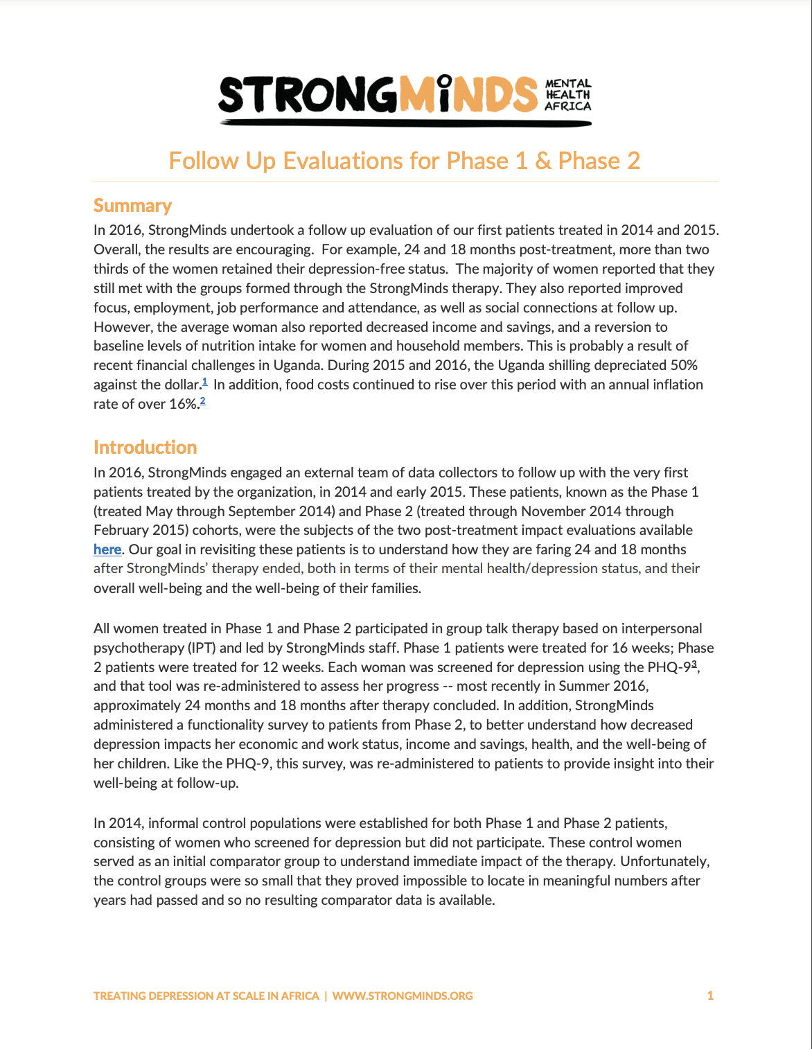 Phase I & Phase II Follow-Up Report | StrongMinds